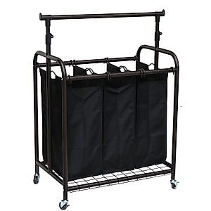 Oceanstar 3-Bag Rolling Adjustable Hanging Bar Laundry Sorter, Bronze