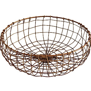 Vintage Handmade Woven Wrought Iron Mesh Fruit Basket Bowl Creative Bronze Snack Plate Tray Holder Stand Round Serving Storage Container (Medium(1pc))