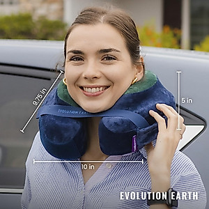 Cabeau Best Neck Pillow for Travel – Evolution Earth – 360° Head, Neck and Chin Support for Sleeping – Sustainable Memory Foam - Removable, Washable Cover with Compact Carrying Case (Water)