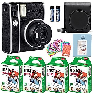 Fujifilm Instax Mini 40 Instant Camera with Fujifilm Instant Mini Film (40 Sheets) with Accessories Including Compatible Case with Strap, Photo Album 64 Pockets, Stickers, Bunlde (40 Film)