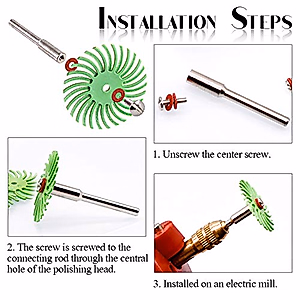 Swpeet 66Pcs 1 Inch 6 Mixed Grit 80/120/220/400/600/1000 Radial Bristle Disc Abrasive Brush Gap Polishing Pad Buffing Wheel Assortment Kit with 1/8" Shank for Rotary Tools Cleaning Finishing Deburring