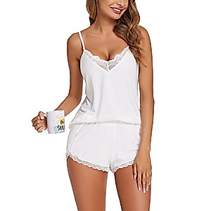 Ekouaer Pj Set for Women Cami Shorts Pajamas Soft Bridal Lingerie Sleepwear Lace Trim Nightwear Galentine day