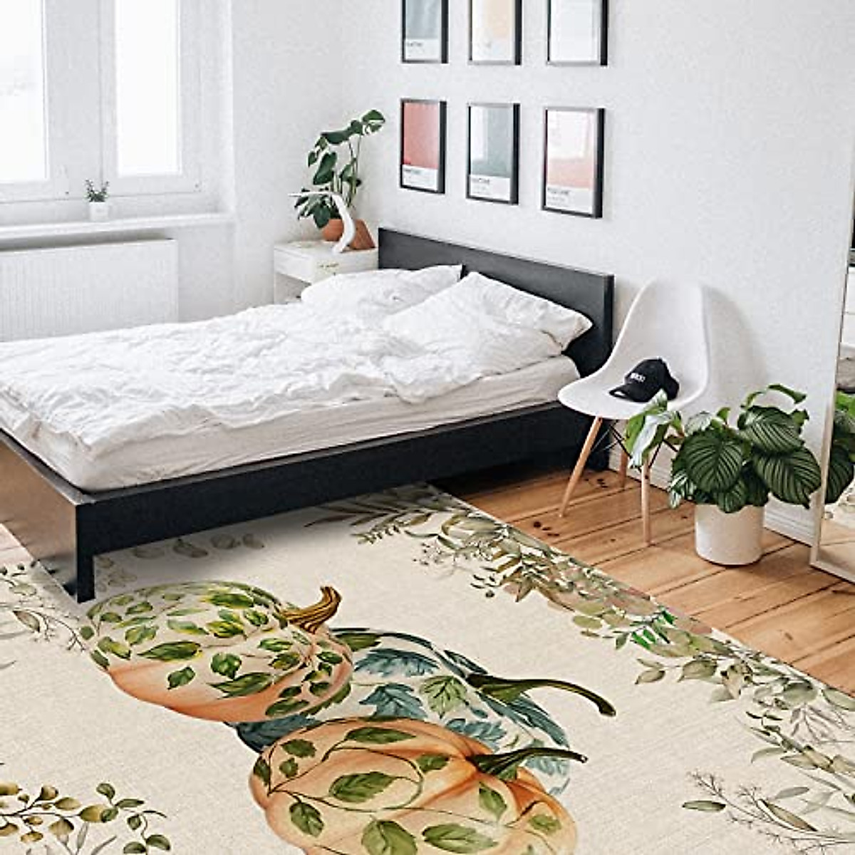 OComster Thanksgiving Rectangle Shape Large Area Rugs - 2 x 3 Feet Leaf Paint Pumpkin Eucalyptus Leaves Burlap Fall - (Non-Woven + Rubber) Low File Floor Mat