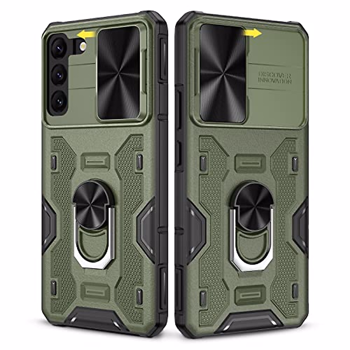 Caka for S22 Plus Case, Samsung Galaxy S22 Plus Case with Camera Cover & Kickstand with Built-in 360° Rotate Ring Stand Magnetic Magnet Protective Phone Cover Case for Galaxy S22+ Plus 5G -Green