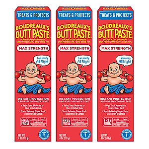 Boudreaux's Butt Paste Maximum Strength Diaper Rash Ointment, 4 Ounce , (Pack of 3)
