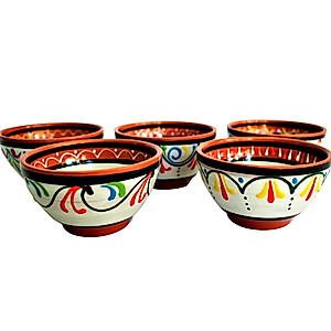 Cactus Canyon Ceramics Salsa Bowls - Spanish Terracotta White Decor - Small Serving Bowl (European Size), Festive Dinnerware 5 Piece Set - Dishwasher & Microwave Safe