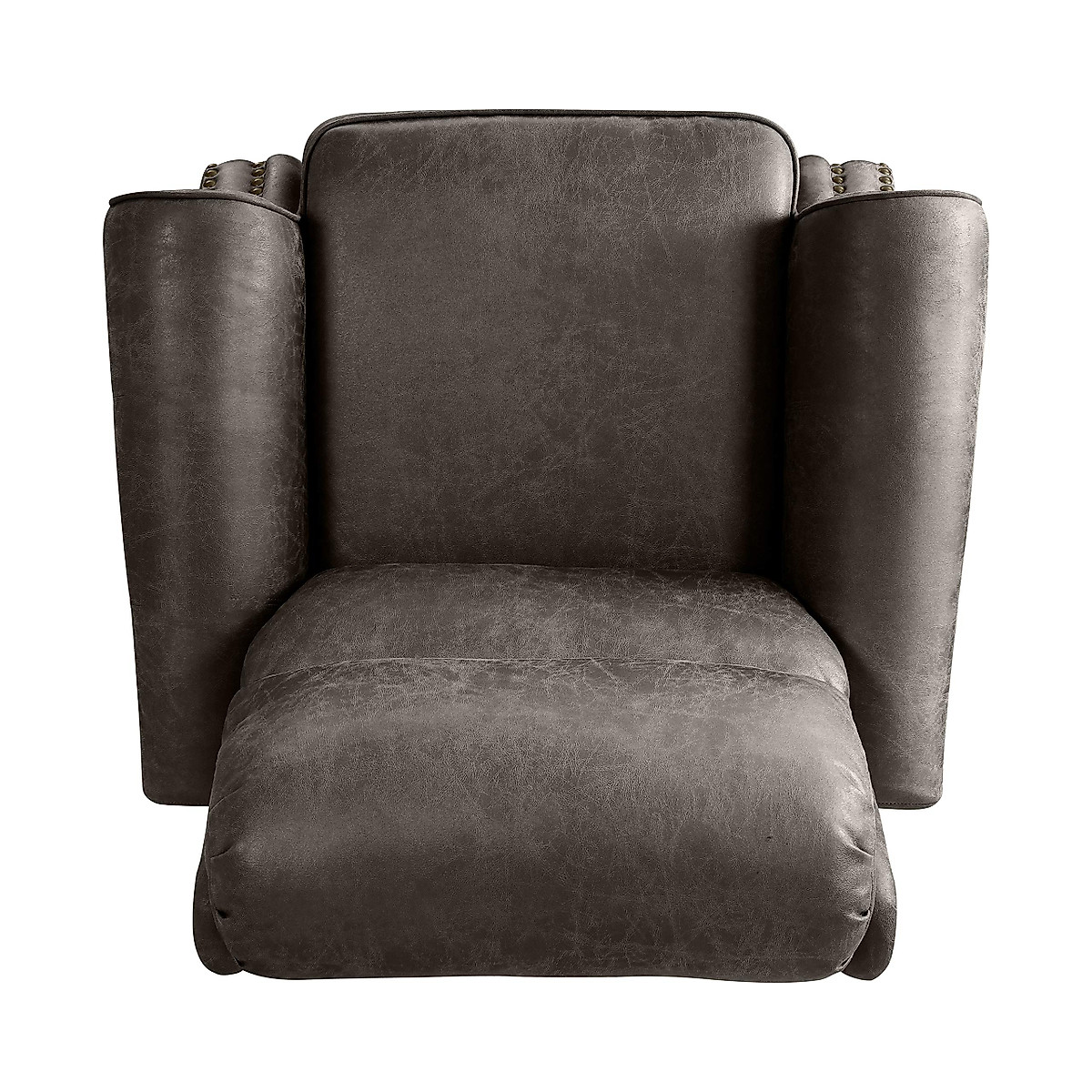 Domesis Cortez - Distressed Faux Leather Push Back Recliner Chair, Fog Grey
