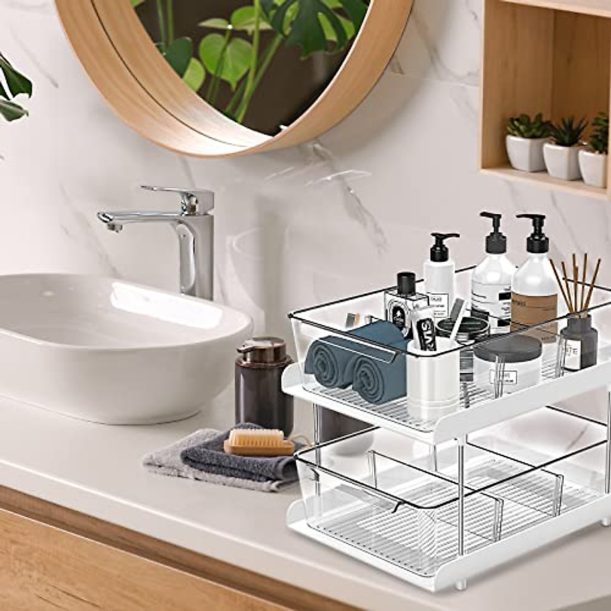 MHAaTiad Pantry Organizer, Slide-Out Storage Container with Large Storage Space for Beauty Supplies on a Vanity, Under Sink Closet Organization, Kitchen Countertop Pantry Bathroom Office Desktop