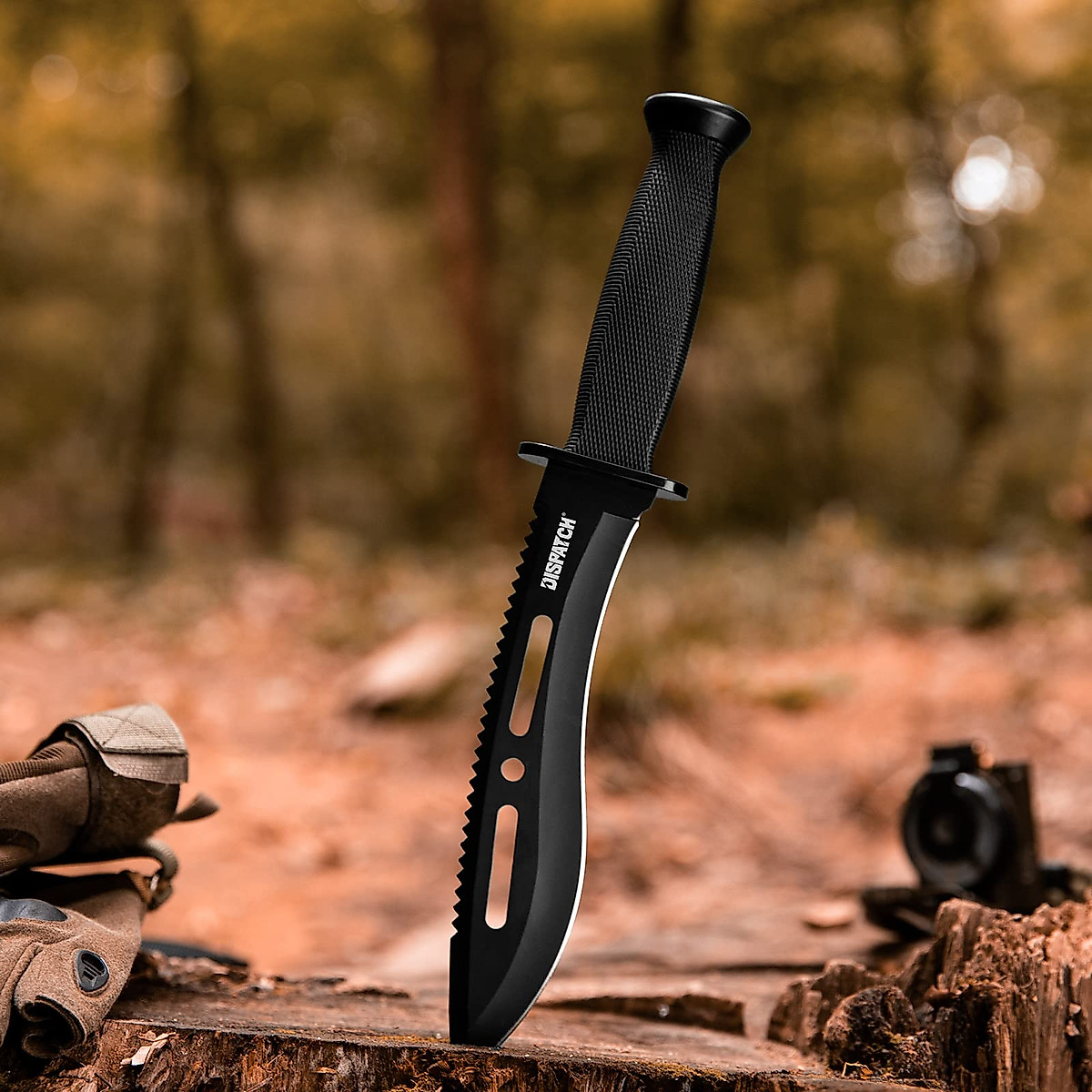 Dispatch Tactical Kukri Machete Survival Hunting Knife with Kukri Recurved Blade, Steel Head Steel Tail of Fixed Blade Knife with Sheath for Outdoor Survival, Camping, and Bushcraft