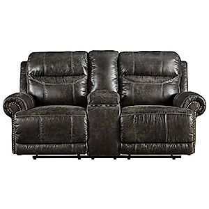 Signature Design by Ashley Grearview Power Reclining Loveseat with Console & Adjustable Headrest, Dark Gray