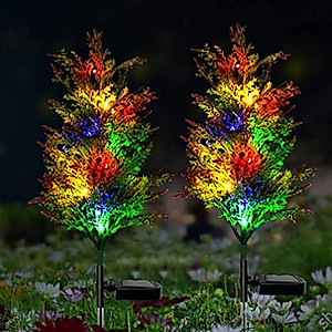 BESPORTBLE 2pcs Solar Garden Lights Tree Outdoor Solar Christmas Tree Lights Solar Xmas Decorative Multi-Color Flickering Pine Lights for Patio Lawn Pathway
