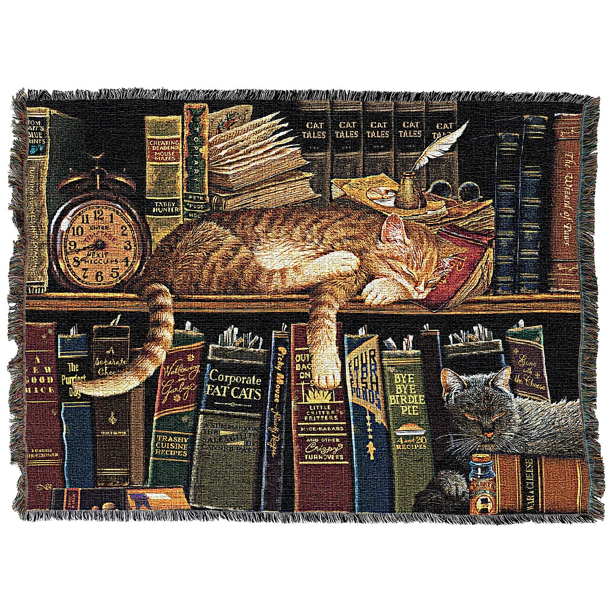 Pure Country Weavers Remington The Well Read Blanket by Charles Wysocki - Gift for Cat Lovers - Tapestry Throw Woven from Cotton - Made in The USA (72x54)