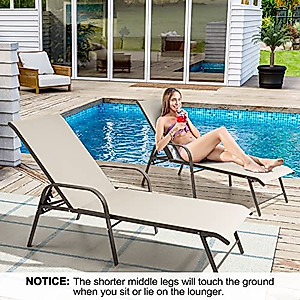 Crestlive Products Aluminum Chaise Lounge Chair, Adjustable Outdoor Recliner with Armrests Outside Sun Tanning Lounger, All Weather for Patio, Poolside, Deck, Backyard, Set of 2 (Champagne)