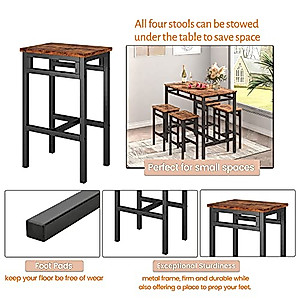 5 Piece Dining Set, Dining Table with 4 Stools, Home Kitchen Breakfast Table, Bar Table Set, Bar Table with 4 Bar Stools, Kitchen Counter with Bar Chairs (Rustic Brown)