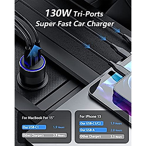 130W USB C Car Charger, PD 100W PPS 45W QC 30W Type C Super Fast Charging LED Cigarette Lighter USB-C Car Adapter for iPhone 13 12 Pro Samsung S22 S21 Ultra Note 20 iPad MacBook Pro Air Laptop