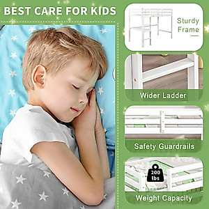 LifeSky Twin Size Loft Bed - Heavy Duty Loft Beds with Built-in Desk and Stairs - Wood Lofted Bed Frame with Ladder for Boys Girls Teens Kids Bedroom White