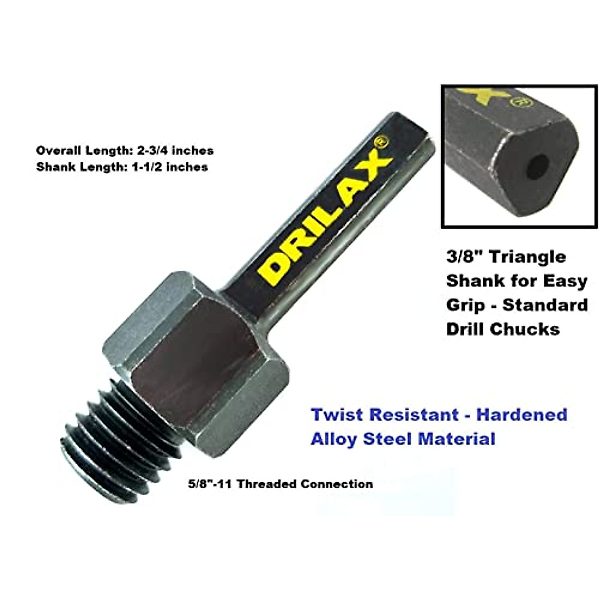 Drilax Diamond Core Drill Bit Adapter 5/8 Inch - 11 Female Arbor To 3/8 Inch Triangle Male Shank Female Thread Back Holders To Regular Drill
