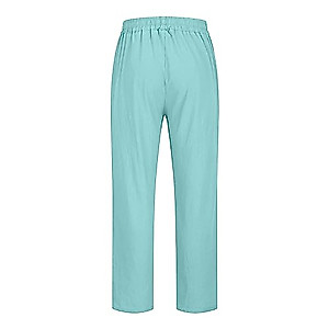 GiliGiliso Men's Casual Pants Men Solid Casual Elastic Waistband Pocket Cotton Linen Panel Trousers Pants Men's Compression Shorts Mint Green, XL