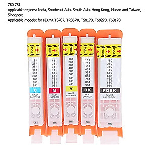Fafeicy 5Pcs Ink Cartridge PGBK BK C M Y Inkjet Cartridge Printer Cartridge Smoothly Operation Reusable with Permanent Chip (780-781)