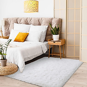 Lascpt Area Rugs for Living Room, Super Soft Fluffy Fuzzy Rug for Bedroom, Cream White Furry Shag Rug 6x9, Plush Carpet Home Decor for Girls Kids Dorm Room, Accent Indoor Non-Slip Baby Nursery Rug