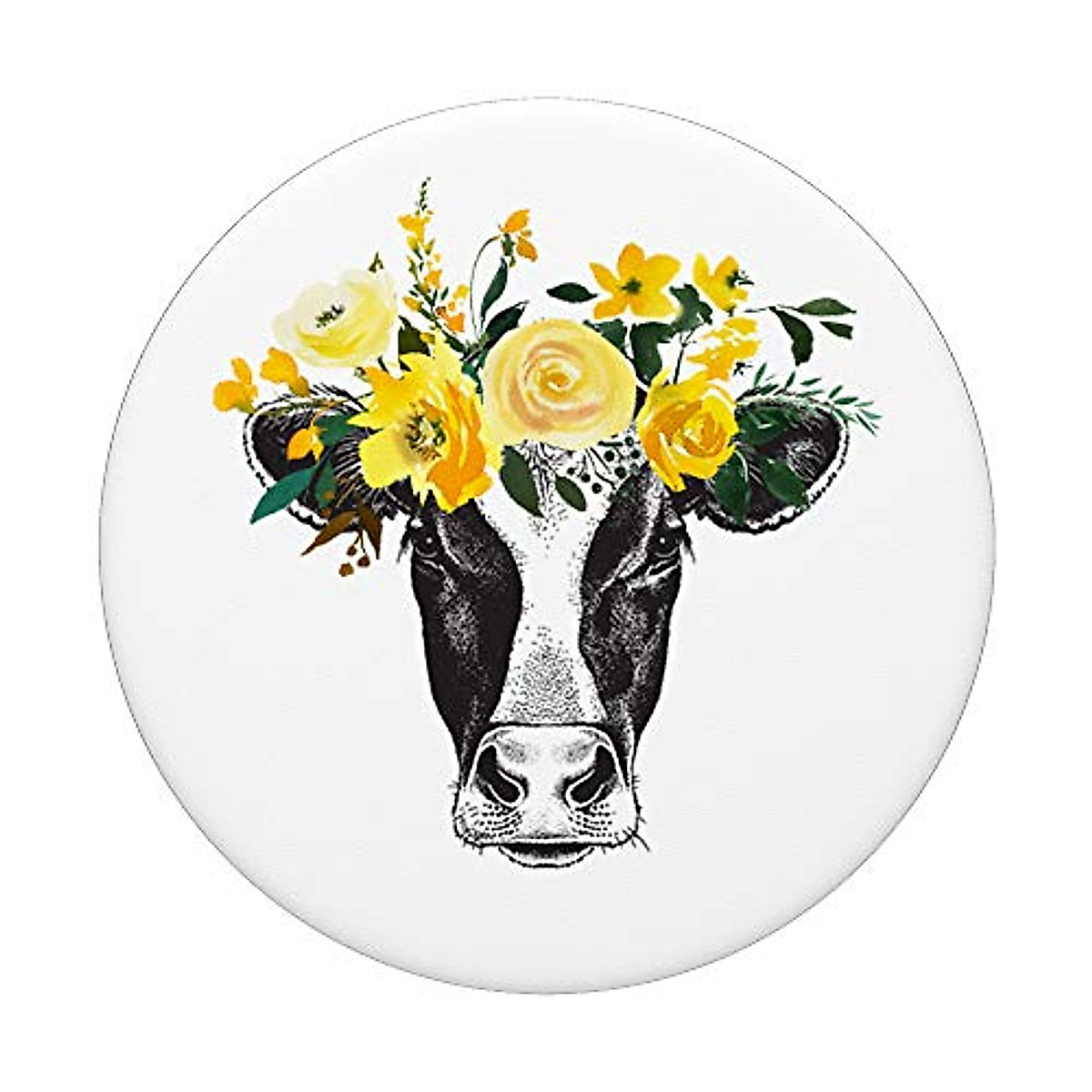 Cute Funny Cow Head Yellow Floral Rose Green Leaf Bouquet PopSockets PopGrip: Swappable Grip for Phones & Tablets