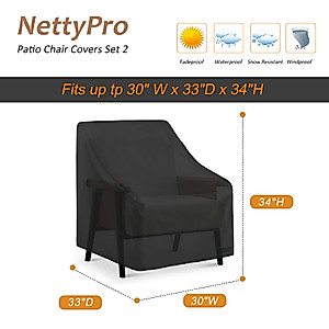 NettyPro Patio Adirondack Chair Cover Waterproof Outdoor Furniture Swivel Recliner Rocking Lounge Deep Seat Chair Cover, Fits up to 30" W x 33" D x 34" H, 2 Pack, Black