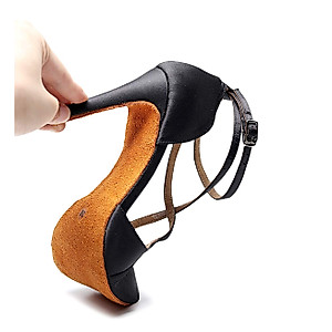 Goettin Women's Latin Dance Shoes High Heel Sandals Stain Professional Ballroom Salsa Practice Performance Dance Shoes Bachata Shoes PU Wedding Pumps shoes with 7.5CM Heel
