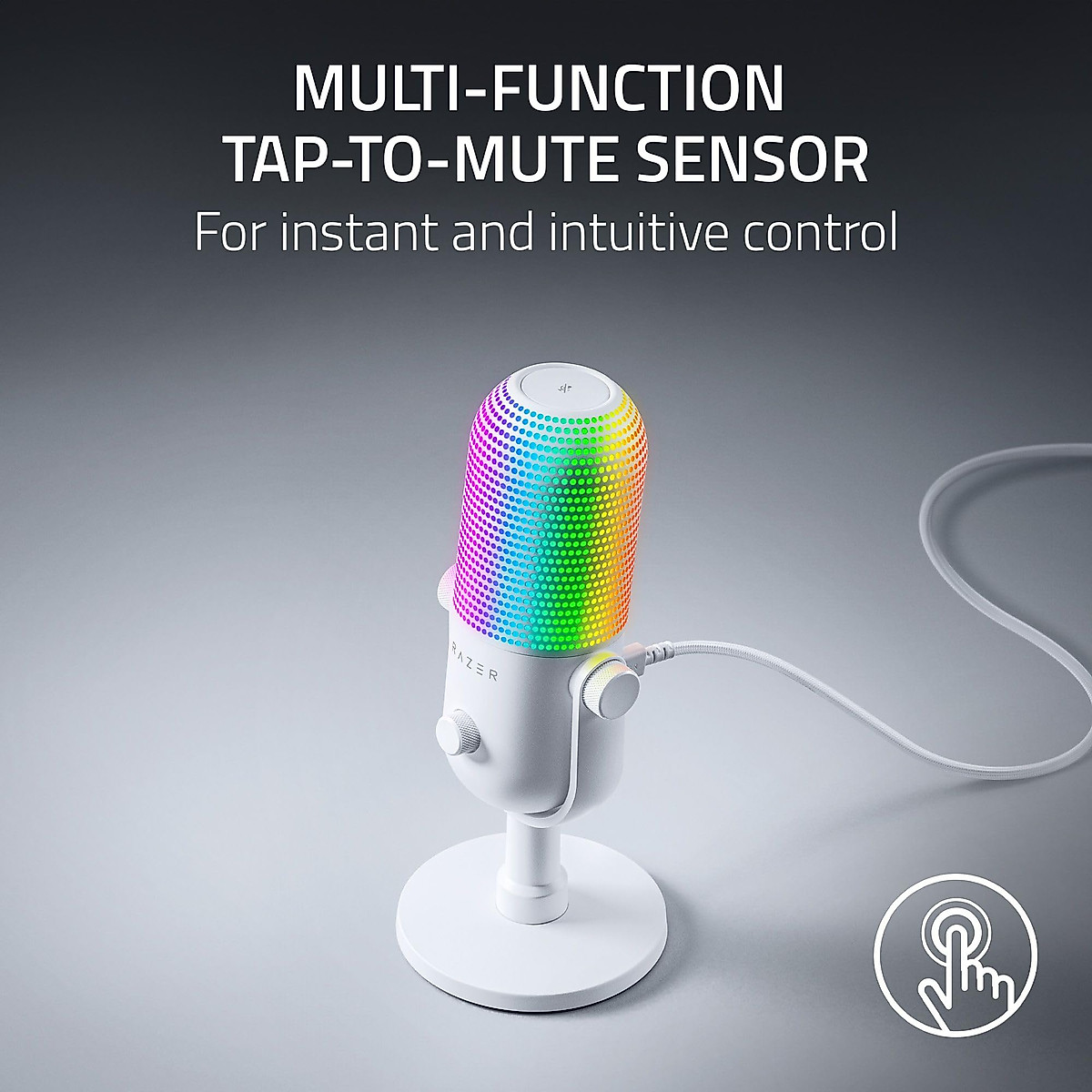 Razer Seiren V3 Chroma RGB USB Microphone: Stream & Game Reactive Lighting - Tap-to-Mute Sensor Condenser Mic - Digital Gain Limiter & Shock Absorber PC, Discord, OBS Studio, XSplit White (Renewed)