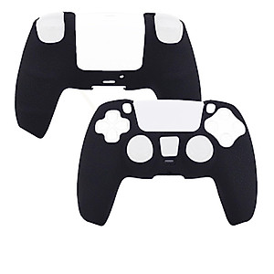 Grips for PS5 Controller Skin,Pandaren Texture Pattern Cover for Sony Controller Sweat-Proof Anti-Slip Silicone Cover Hand Grip with 8pcs FPS Pro Thumbsticks Cap Protector(Black)