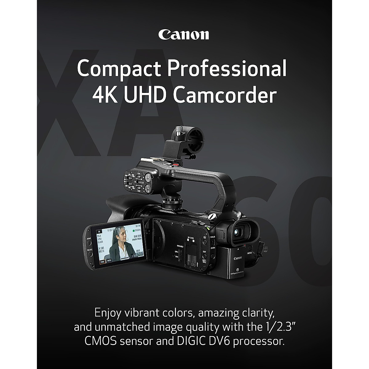 Canon XA60 Professional UHD 4K Camcorder with LCD Touchscreen and 20x Optical Zoom Lens (Black)
