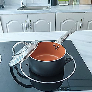 SHINEURI 5 Pieces Copper Cookware Copper Pans and Pot Nonstick Pot and Pans Copper Nonstick Cookware, Ceramic Pot and Pans, Copper Pot - 8 inch Pan, 9.5 inch Frying Pan and 2.5 qt Pot with Lid