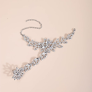 YERTTER Dainty Spark Shining Rhinestone Crystal Hand Chain Bracelet with Finger Ring Flower Slave Link Bracelet Wedding Bridals Hand Jewelry (Style 13)