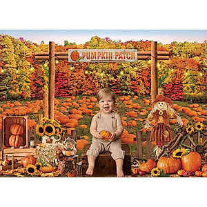 Maijoeyy 7x5ft Fall Backdrop Pumpkin Patch Photography Backdrop Autumn Maple Forest Sunflower Background Farm Harvest Event Thanksgiving Party Banner Decorations