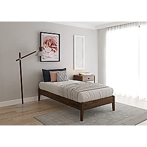 Bme Caden and Dinkee Solid Acacia Wood Deluxe Bed Frame - Mid Century, Retro Style - Easy Assembly - No Box Spring Needed - 12 Strong Wood Slat Support, Queen & Twin, Dark Chocolate