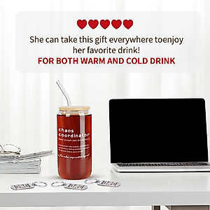 6 Pieces Chaos Coordinator Gifts For Women- 16oz Chaos Coordinator Glass Cup With Lid And Straw Drinking Glasses Tumbler Gifts Thank You Gift for Coworker, Teacher, Boss ，Teacher Best Friend