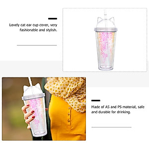 Tumbler Cup Water Bottles with Straw Dome Cups Reusable Cat Ear Bottle Double Walled Cup Water Cup Fashion Portable Glitter Straw Cup Sequin Cup Insulated Travel Coffee Mug Clear Water Bottles