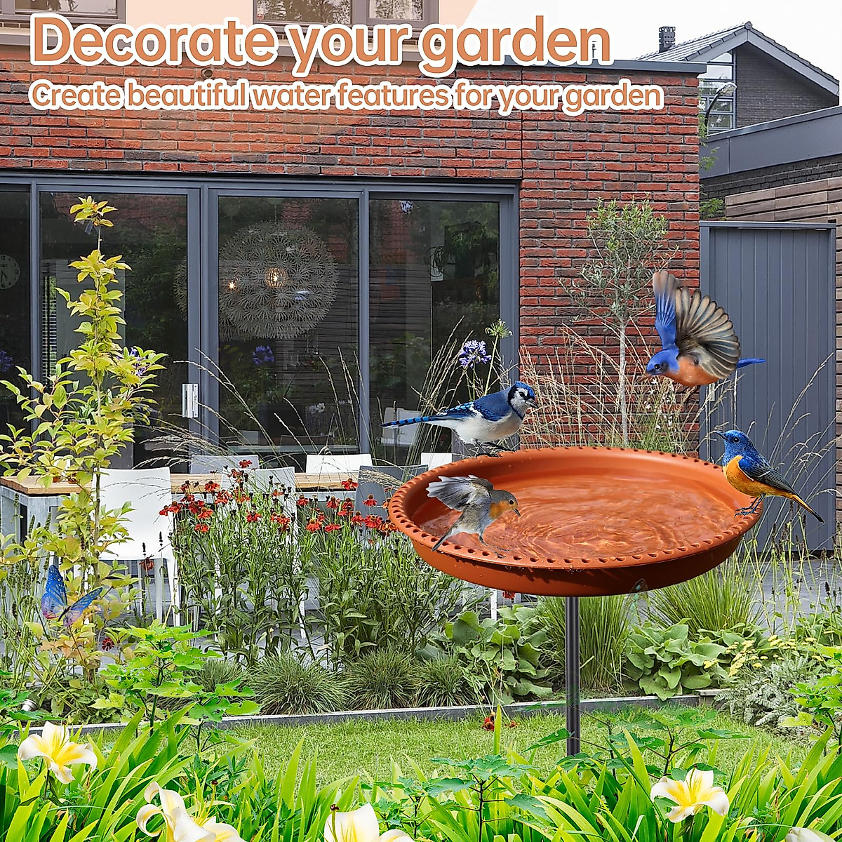 Feemiyo Upgraded Bird Bath for Hummingbirds,Detachable Stable Stylish Design with 5-Prong Base Metal Stake Bird Baths for Lawn Patio Yard Garden(Gift)