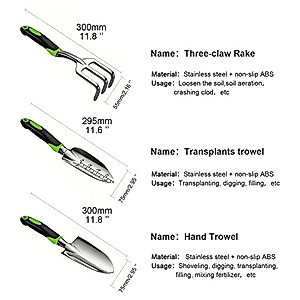 Gardening Hand Tool Set 3 Pack - MDSXO Heavy Duty Gardening Kit with Non-Slip Soft Ergonomic Handle, Great Garden Gift for Women Men[Stainless Steel]