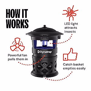 DynaTrap DT1130SR 1/2 Acre Mosquito & Flying Insect Outdoor Trap and Killer – Kills Mosquitoes, Flies, Wasps, Gnats, & Other Flying Insects - Bug Zapper Alternative - Black