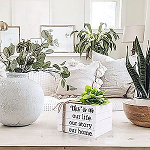 This Is Us Decorative White Books Set Our Life Our Story Our Home Book Stack with Twine Greenery Farmhouse Wooden Books This Is Us Tiered Tray Decor Rustic Home Decorations Coffee Table Books