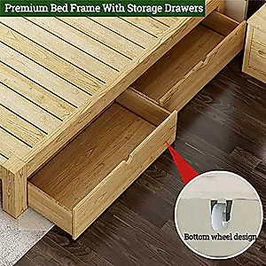 QQXX Scandinavian Bed Frame,Natural Solid Wood Bed Frame,Japanese Platform Bed Frame with Storage Drawers,12" Tall Wooden Floor Bed Frame for Bedroom,Twin XL,39.5" W x 81" L x 12" H