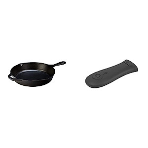 Lodge Cast Iron Skillet, Pre-Seasoned, 10.25-inch & Lodge ASHH11 Silicone Hot Handle Holder, Black