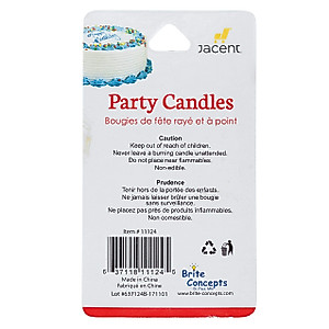 Jacent Fun Polka Dot and Striped Multicolored Birthday Candles, 18 Count per Pack - 1 Pack