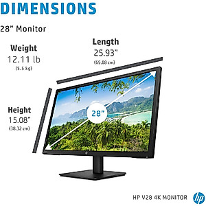 HP New Premium v28 4K Monitor: 28" UHD 3840 x 2160 (4K) TN Slim-Edge Display, AMD FreeSync Tech, Height/Tilt Adjustment, HDMI, DisplayPort, 1ms Response time, 16:9 Aspect Ratio, 60Hz, TF HDMI Cable