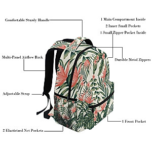 Oarencol Tropical Palm Leaves Flower Backpacks Pink Florals School Book Travel College Shoulder Bag for Women Girls Men Boys