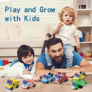 GO GO BUS STOP Action Figure Toy Vehicle Playsets, Cute Cartoon 6 in 1 Transforming Vehicles Transform into 11" Robot, Durable Toys for Boys Girls Kids