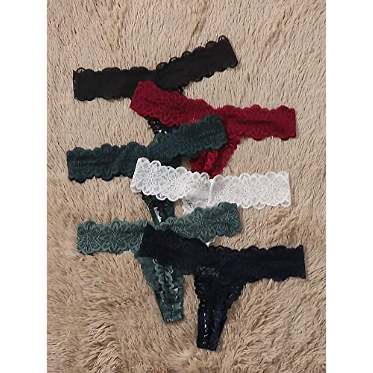 SOLY HUX Women's 6 Piece Floral Lace Scalloped Trim Thongs Underwear Panties Sexy Panty Multicoloured S