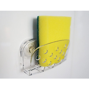 AMUONTY 2 Pack Sponge Holders with Suction,Clear Plastic Container, Kitchen Dish Sponge Holder, Bathroom Accessory, Space Saving Sink Countertop Organizer