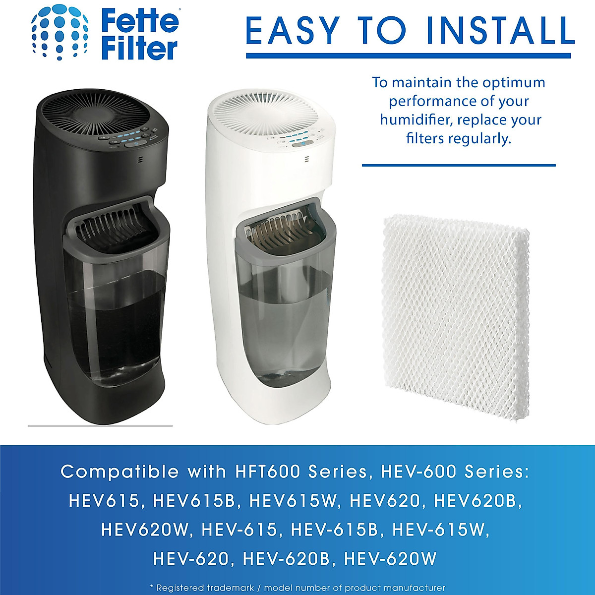Fette Filter - Filter T Humidifier Wicking Filters Compatible with Honeywell HFT600T HFT600PDQ for Honeywell Tower Humidifier HEV615 Series & HEV620 Series. Includes 6 Replacement Filters.