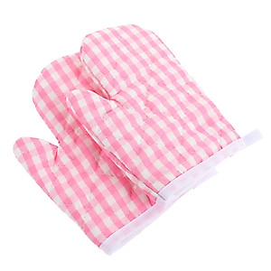 DOITOOL 2pcs Oven Mitts for Kids Children Play Kitchen Heat Resistant Kitchen Cooking Gloves for Cooking Baking Grilling ( Pink )